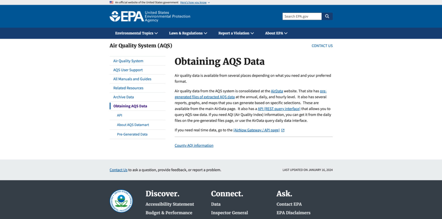 Environmental Protection Agency Air Quality System (AQS) Data - Clear Collaborative