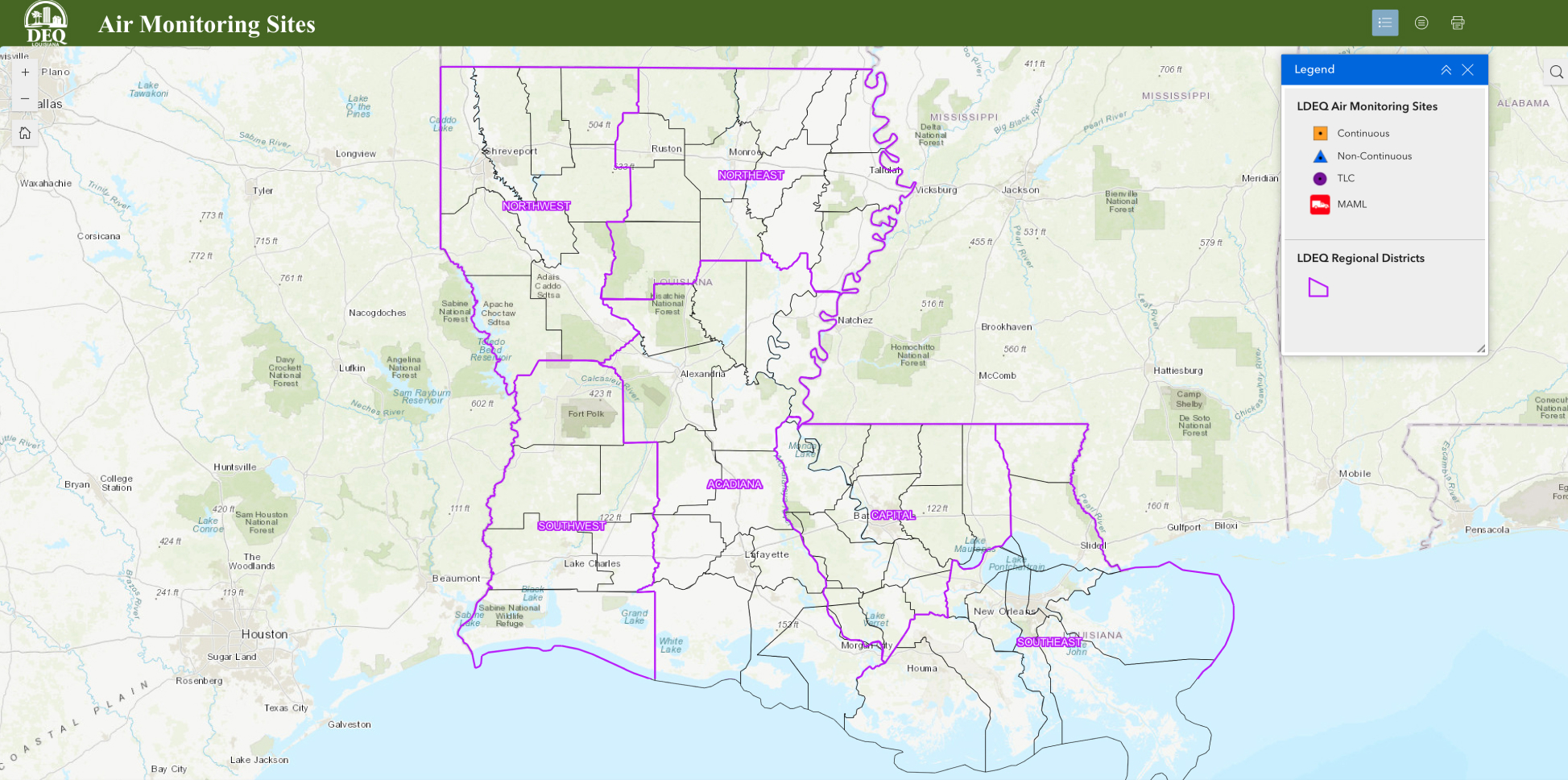 Louisiana Department of Environmental Quality Air Monitoring Sites Map ...