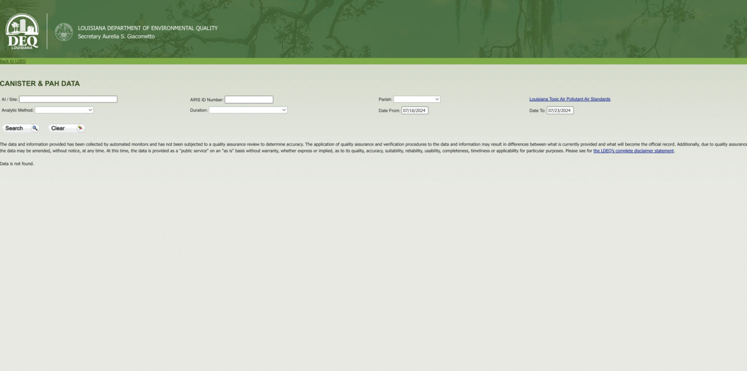 Lousiana Department of Environmental Quality (LDEQ) VOC Canister and ...