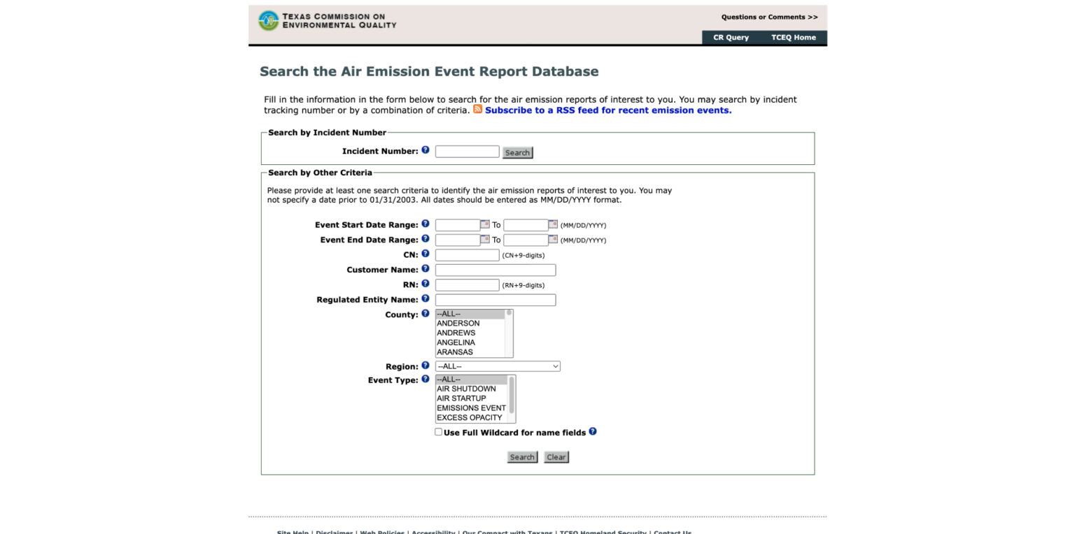 Texas Air Emission Event Report Database (via STEERS) - Clear Collaborative